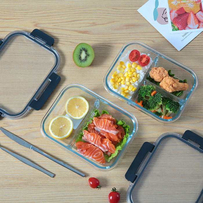 TerraFresh Glass Lock Divide Rectangle Glass Food Container with lid ...