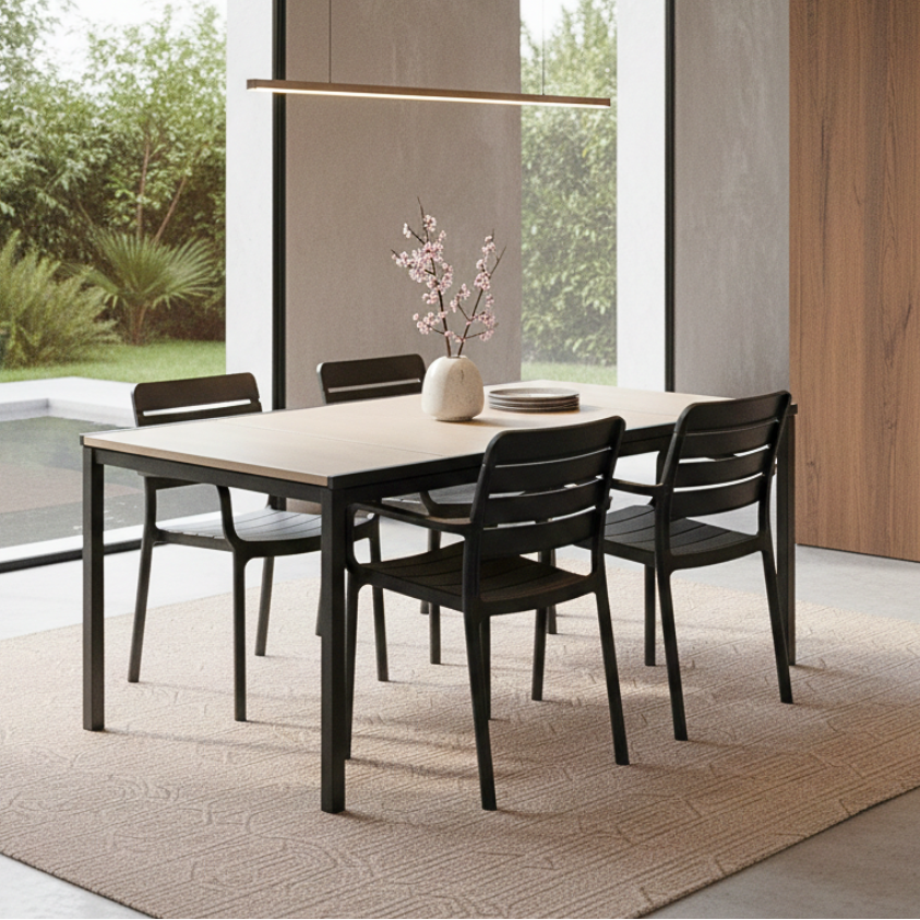 Porto Table Outdoor Dining set with 4 Tisara Chair Graphite — The Home ...