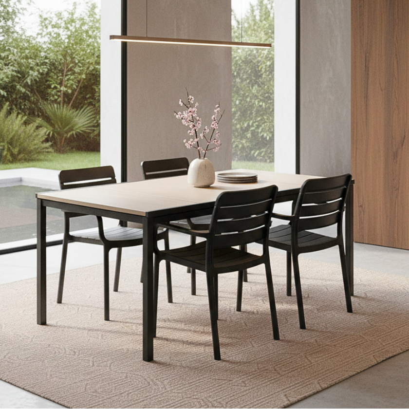 Porto Table Outdoor Dining set with 4 Tisara Chair Graphite — The Home ...