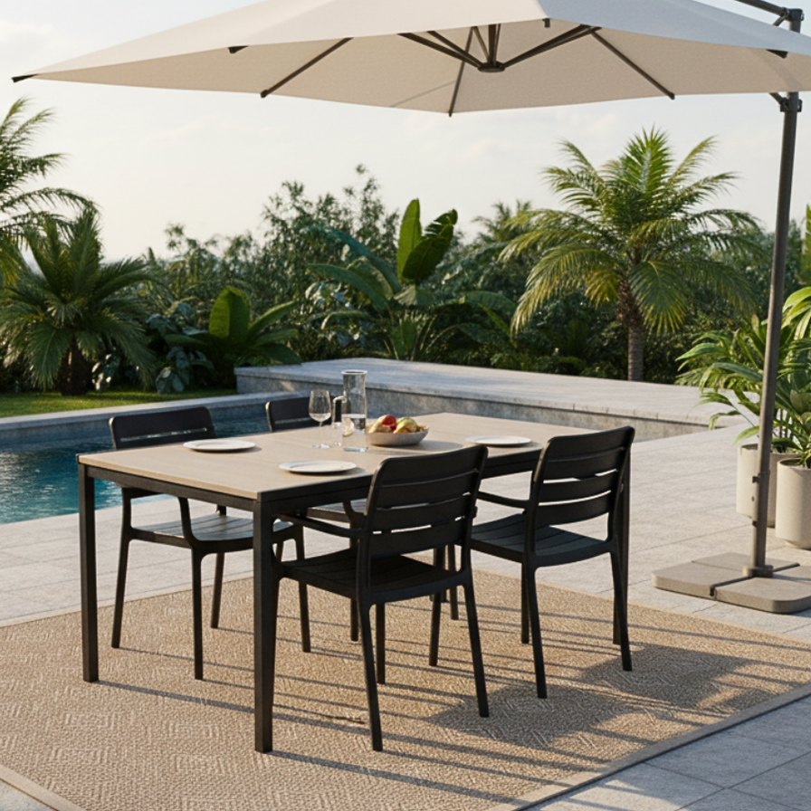 Porto Table Outdoor Dining set with 4 Tisara Chair Graphite — The Home ...