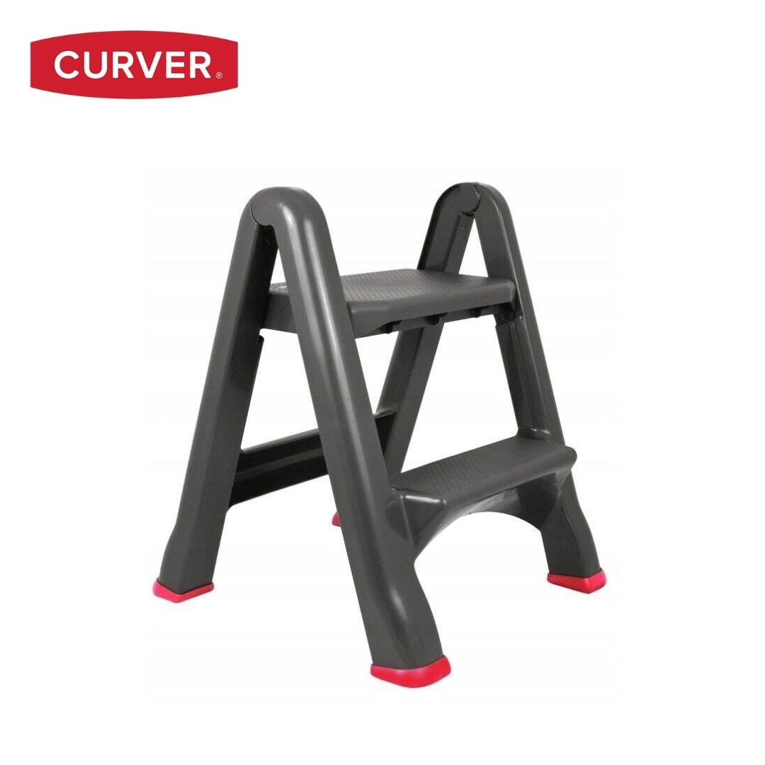Curver Rubbermaid Foldable Slim Step Stool Grey Plastic Kitchen DIY 2 ...