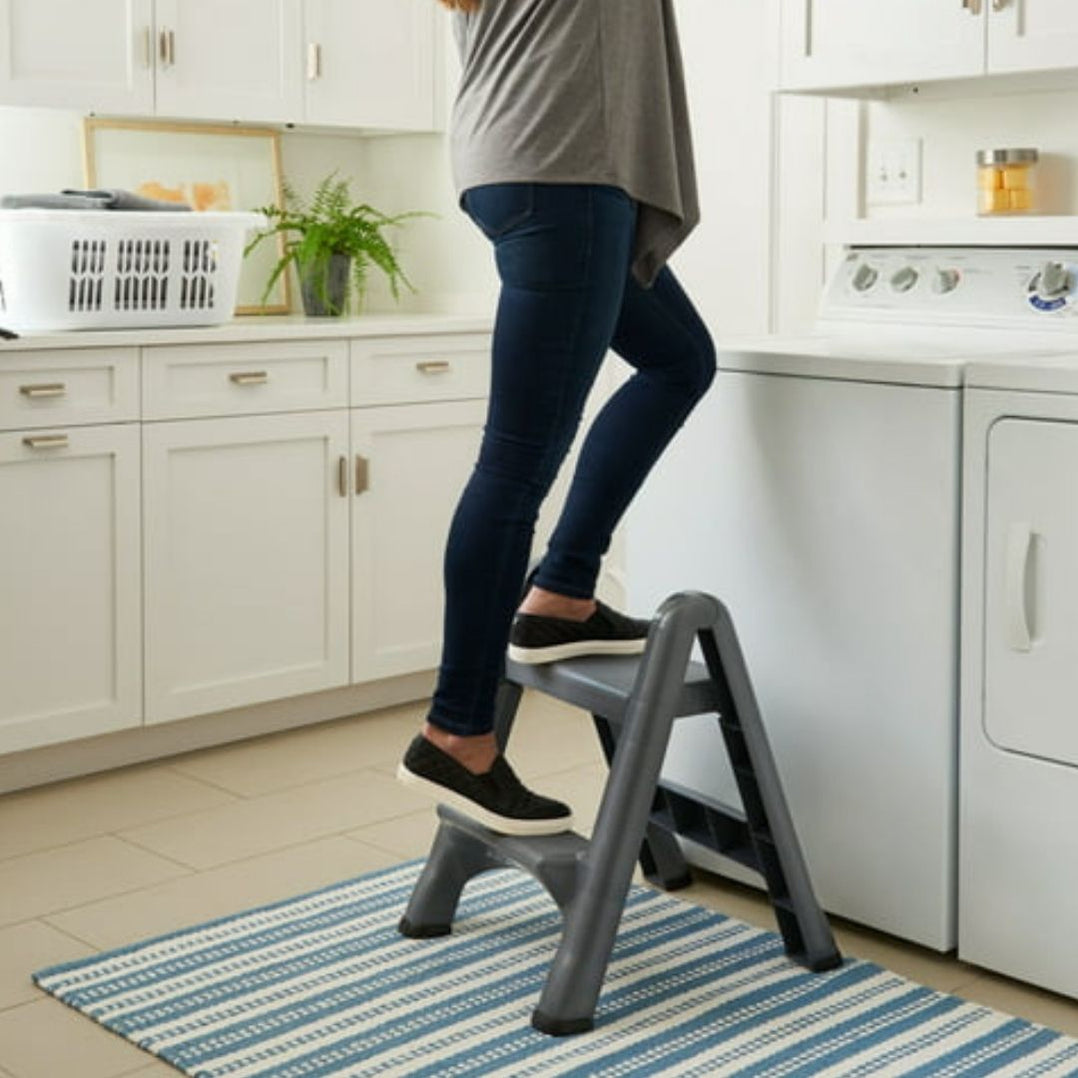 Curver Rubbermaid Foldable Slim Step Stool Grey Plastic Kitchen DIY 2 ...