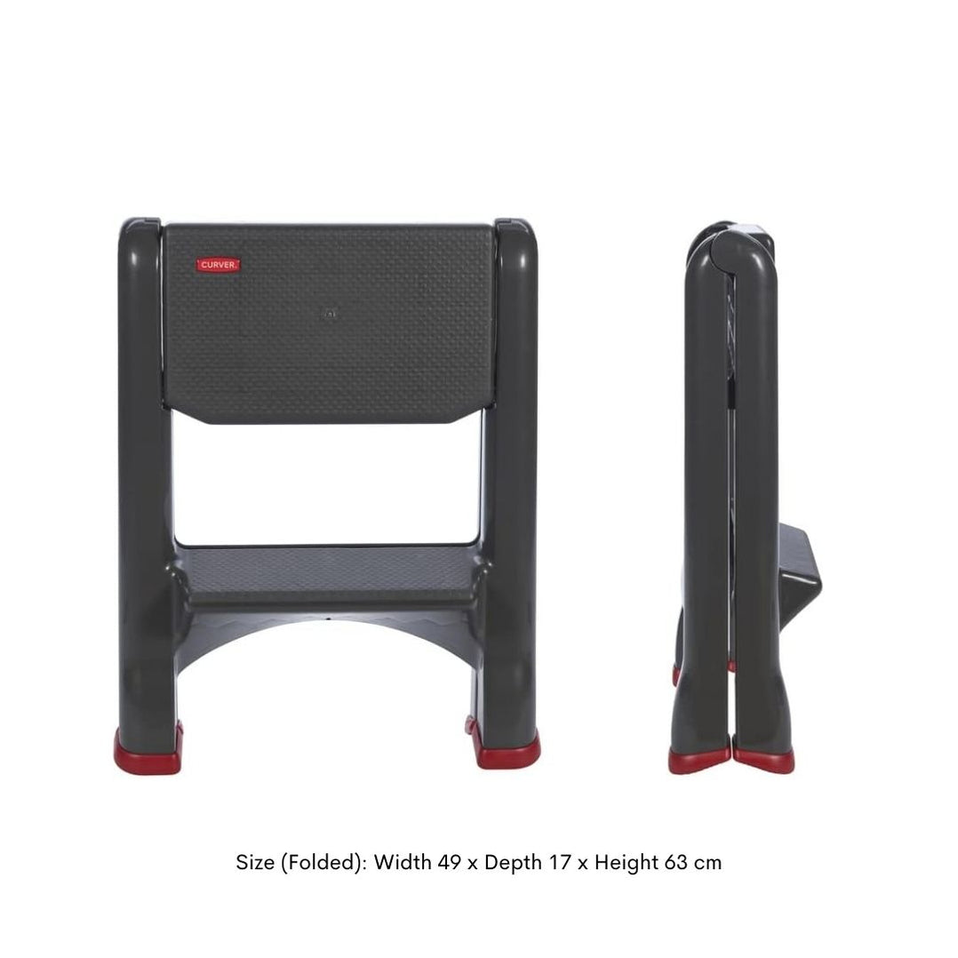 Curver Rubbermaid Foldable Slim Step Stool Grey Plastic Kitchen DIY 2 ...