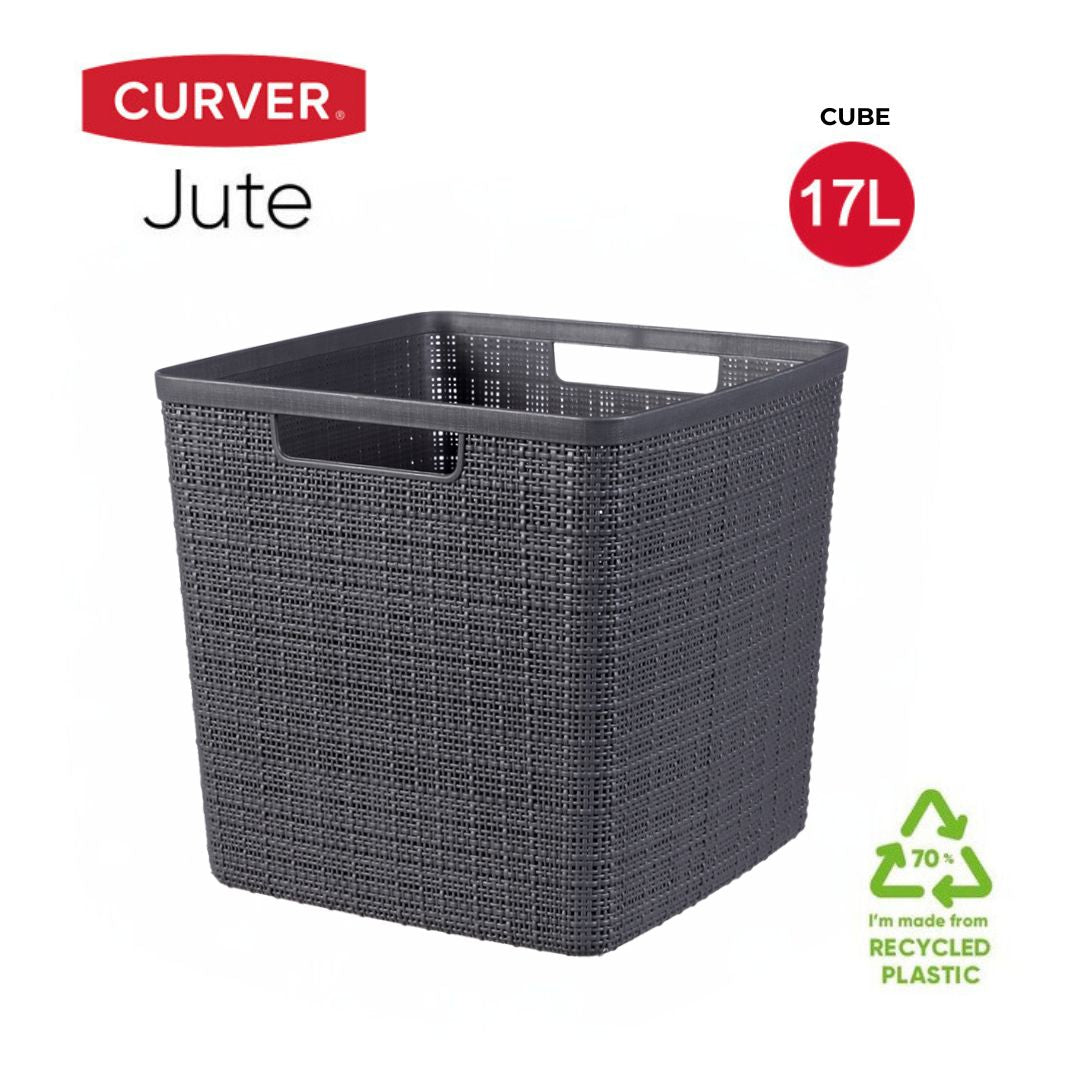 Curver Jute Storage Basket Cube 17L Dark Grey Plastic Storage Box for ...