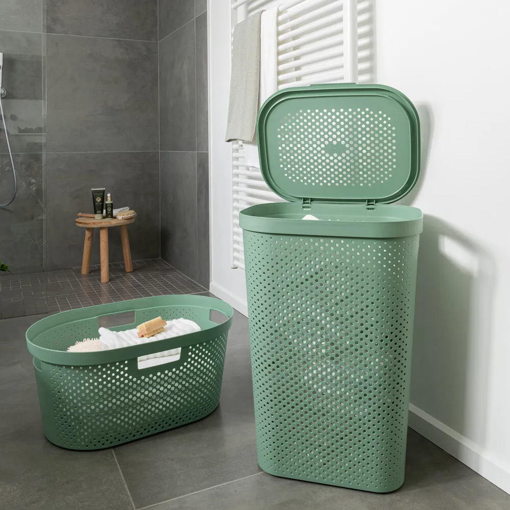 Curver Infinity Clothes Laundry Hamper Dots 60L Green Waterproof ...