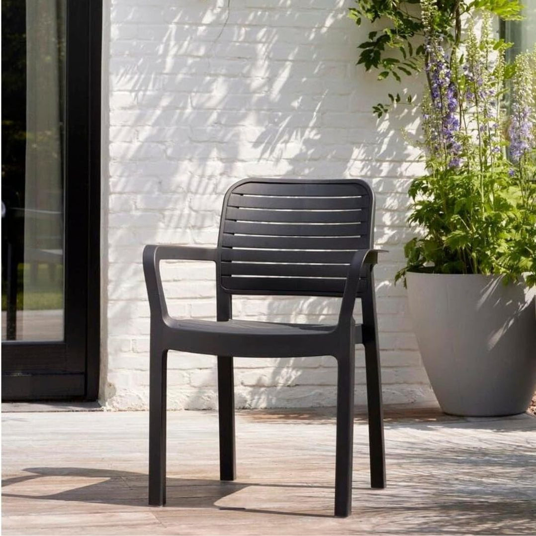 Chloe Outdoor Chair Graphite Stackable Dining Chair Garden — The Home Shoppe