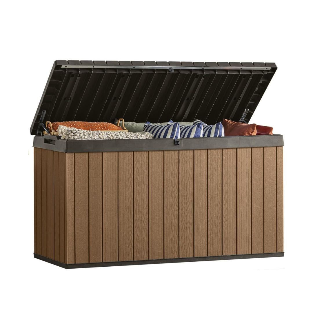 Keter Outdoor Waterproof Darwin Deck Box 570L Brown Plastic Storage Box ...
