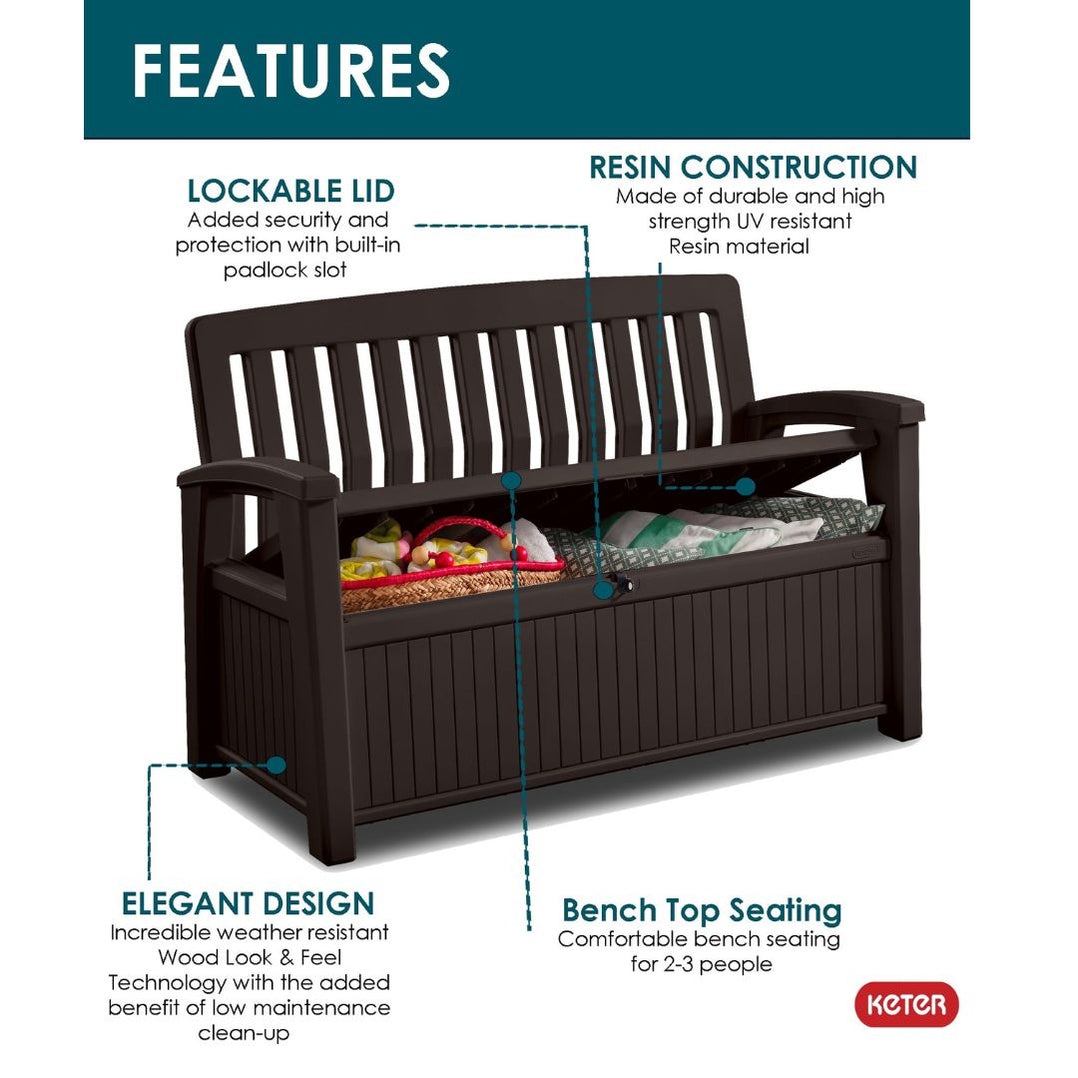 Keter Patio Outdoor Storage Waterproof Seating Bench Brown Garden ...