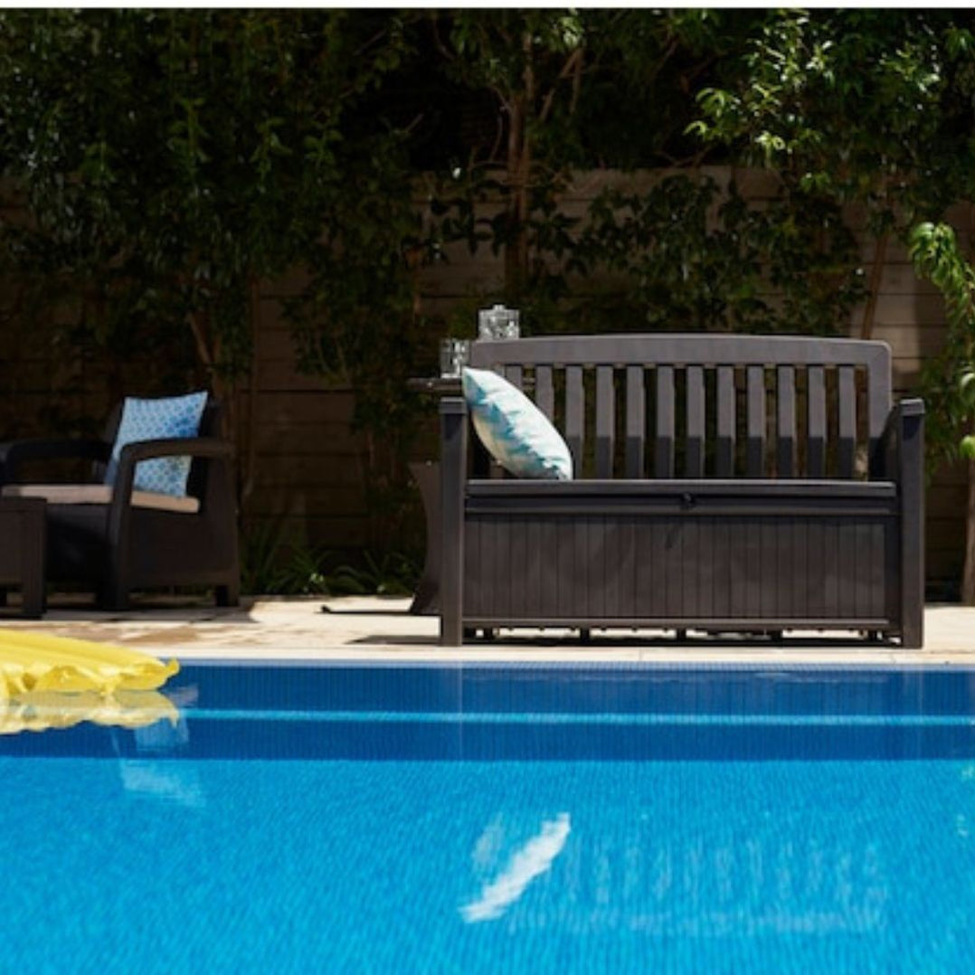 Keter Patio Outdoor Storage Waterproof Seating Bench Brown Garden ...