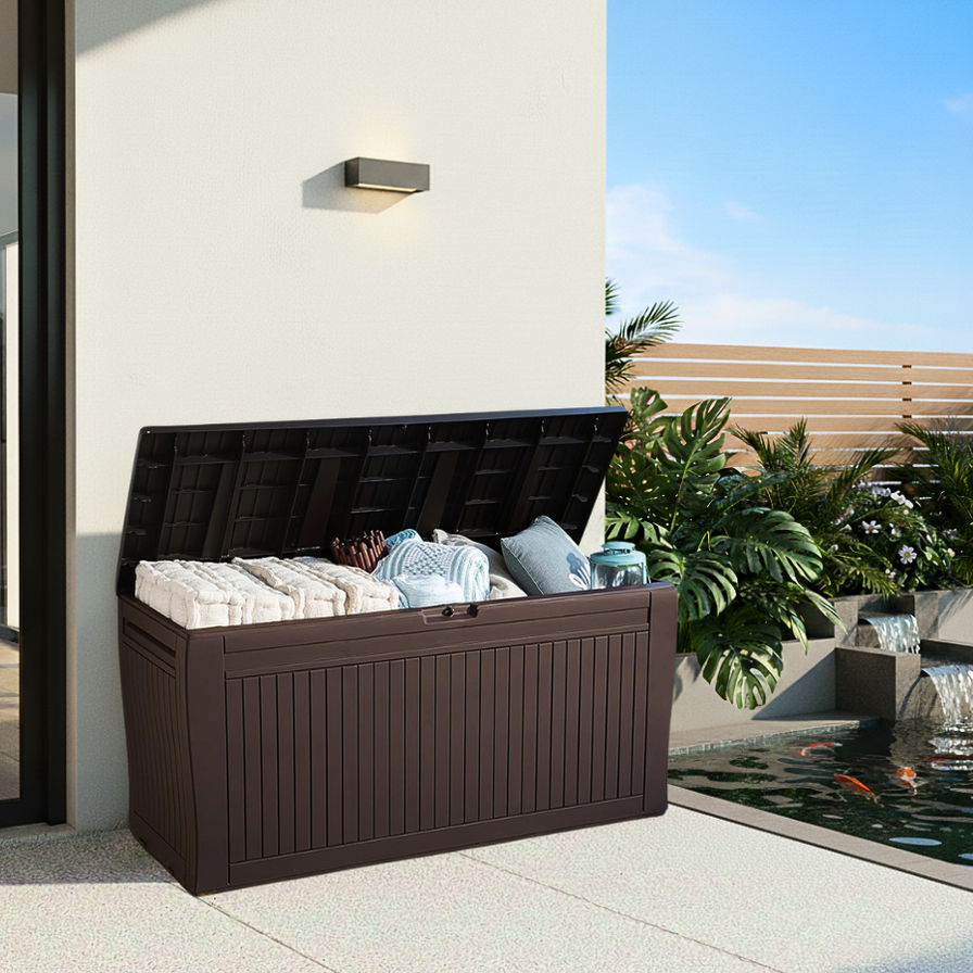 Keter Comfy Outdoor Storage Deck Box Woodbrown Waterproof Patio — The ...