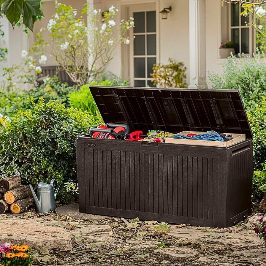 Keter Comfy Outdoor Storage Deck Box Woodbrown Waterproof Patio — The ...