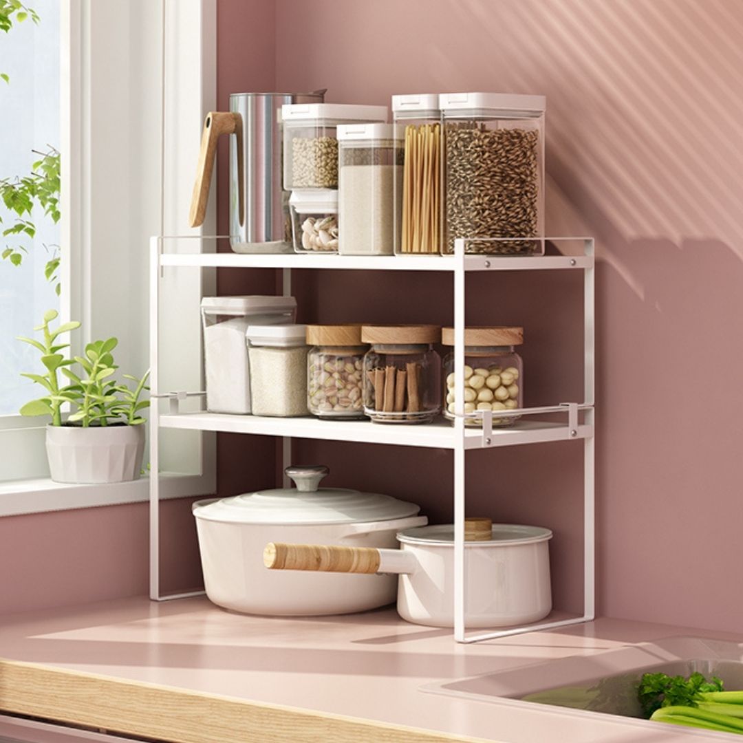 Countertop Kitchen Rack Stackable White Pot Plates Spice Shelf (3 Sizes ...