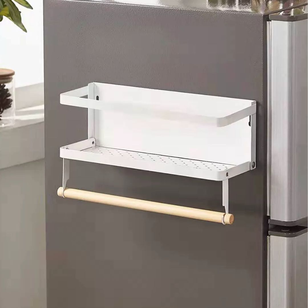 Magnetic Fridge Side Shelf Foldable Spice Rack Small Tools Holder Paper ...