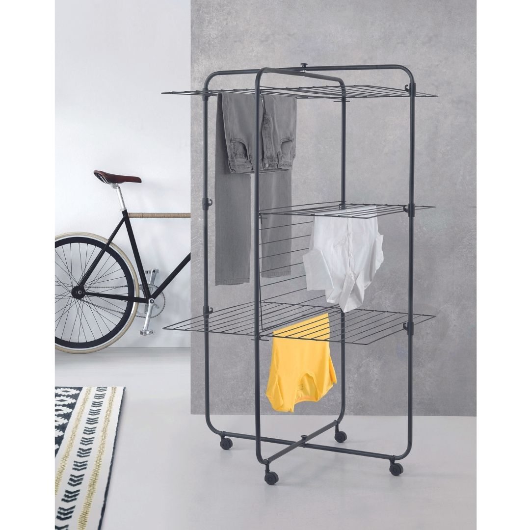 Metaltex Tall Foldable 3 Tier Vertical Laundry Drier Dijon onyx 33M ...
