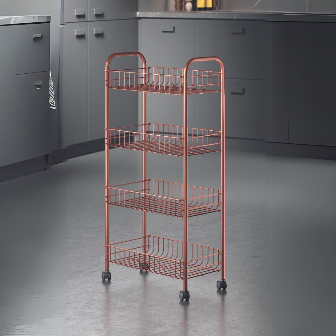 Metaltex Ascona Rolling Cart 4 Tier Copper Kitchen Trolley with wheels ...