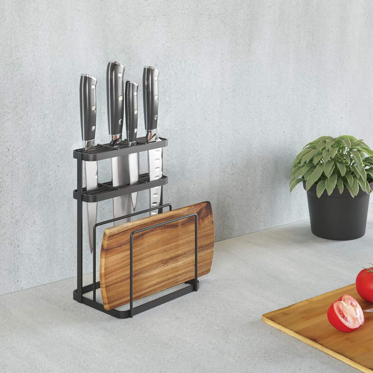 Metaltex Knife & Cutting Board Organiser Rack Black — The Home Shoppe