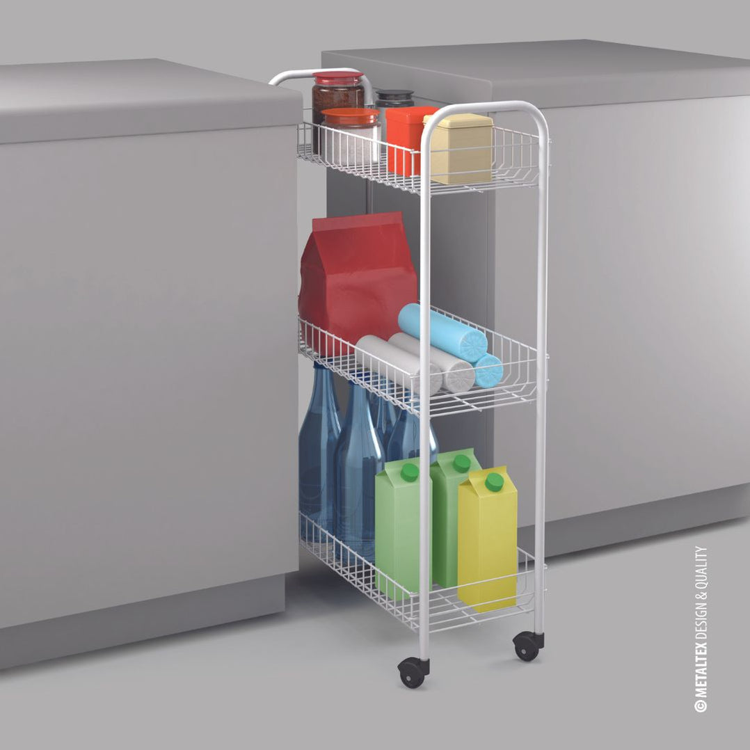 Metaltex Slim Kitchen Trolley White 3 Tier Rolling Cart — The Home Shoppe