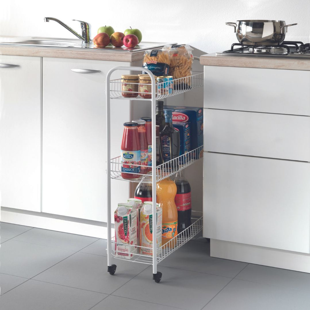 Metaltex Slim Kitchen Trolley White 3 Tier Rolling Cart — The Home Shoppe