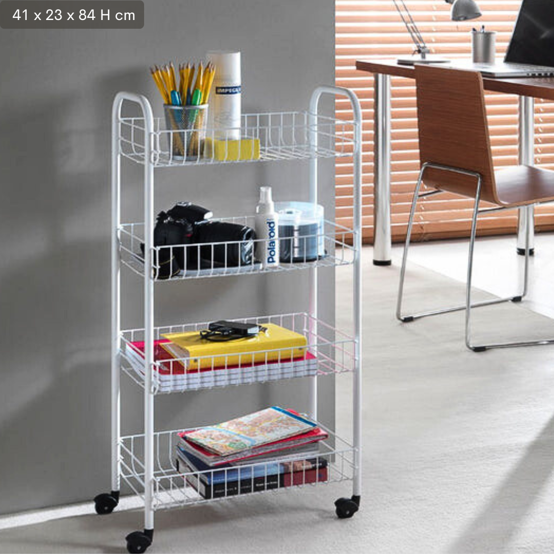 Metaltex Pisa Rolling Cart White 4 tier Kitchen Trolley with wheels ...