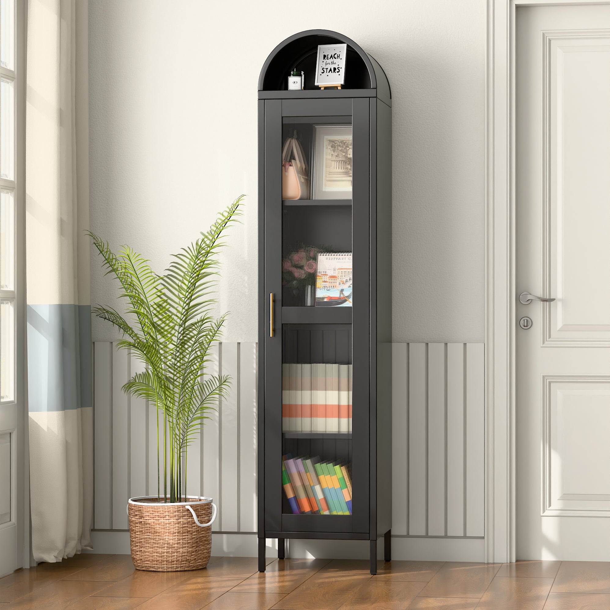 Steel Craft Arcadia 1 Door Slim Display Storage Cabinet Black 5 Tier GM ...