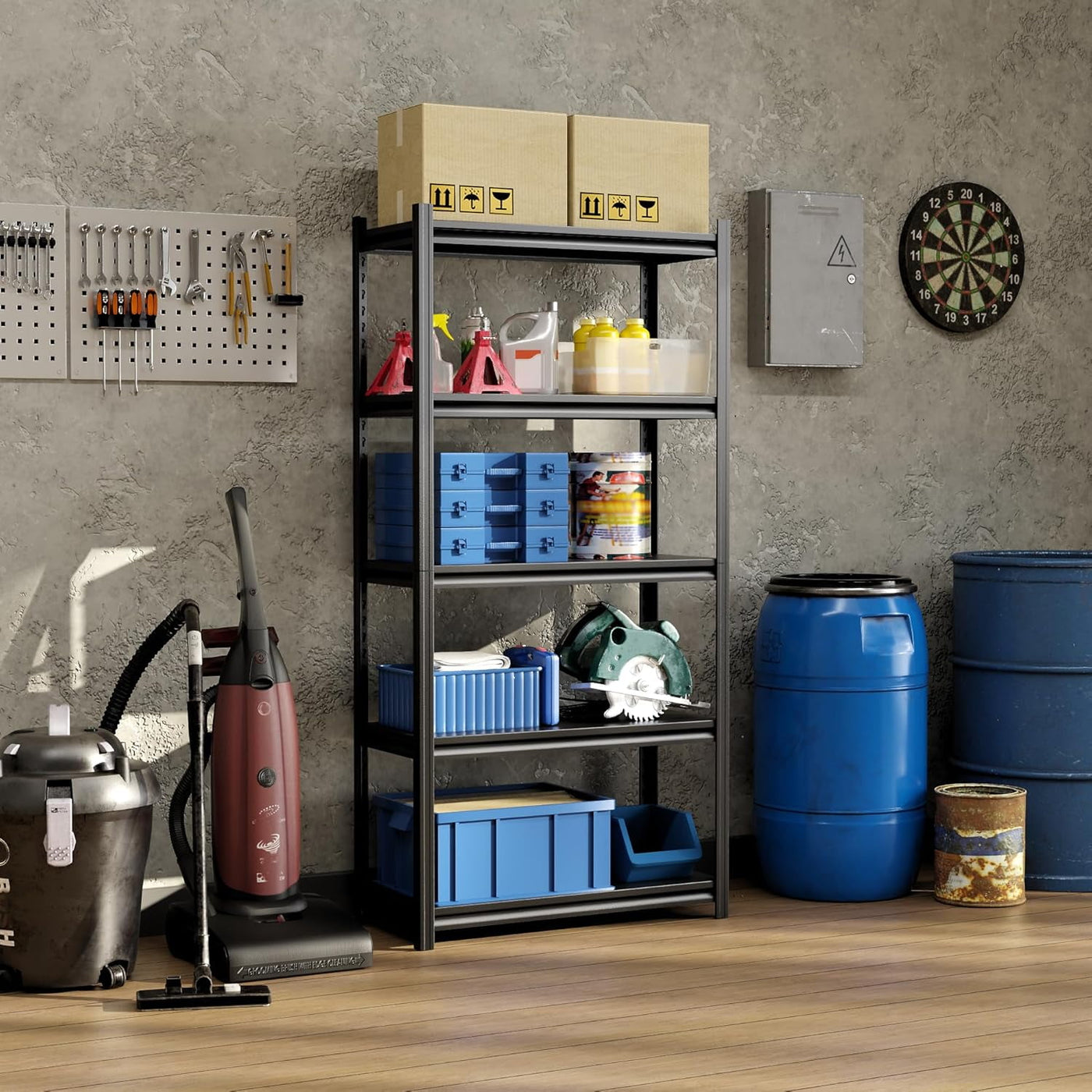 SteelMax 5 Tier Shelving Store Room Boltless Storage Rack Metal Black ...