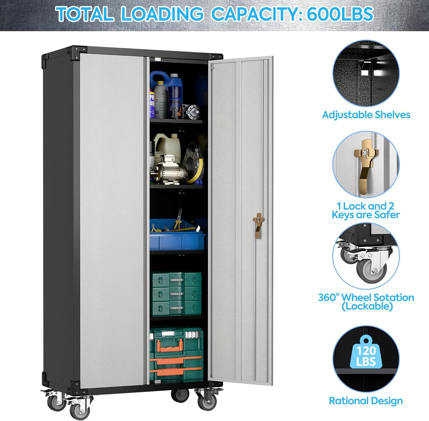 SteelMax Tall Utility Metal Storage Cabinet with wheels Lockable — The ...