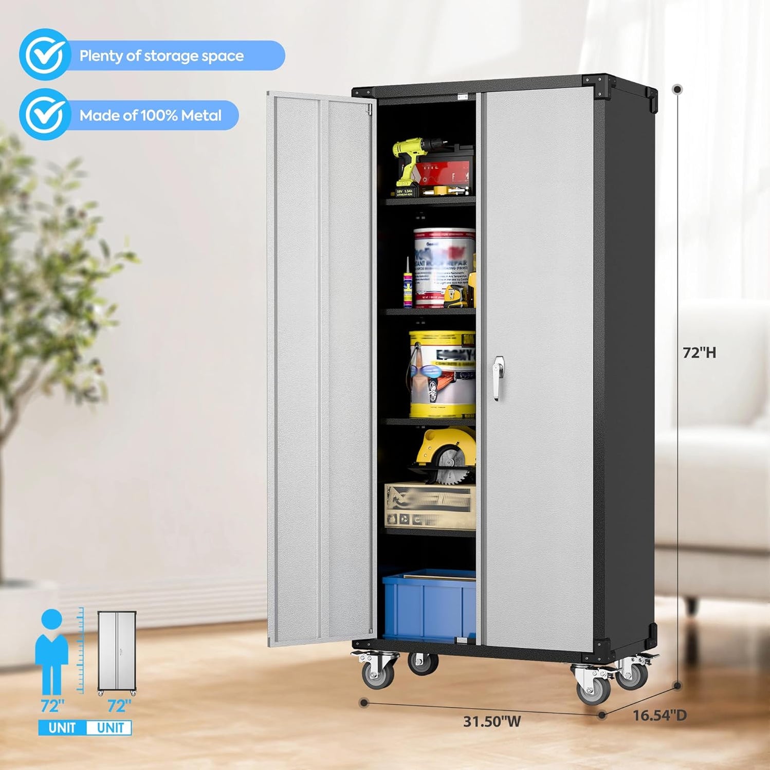 SteelMax Tall Utility Metal Storage Cabinet with wheels Lockable — The ...