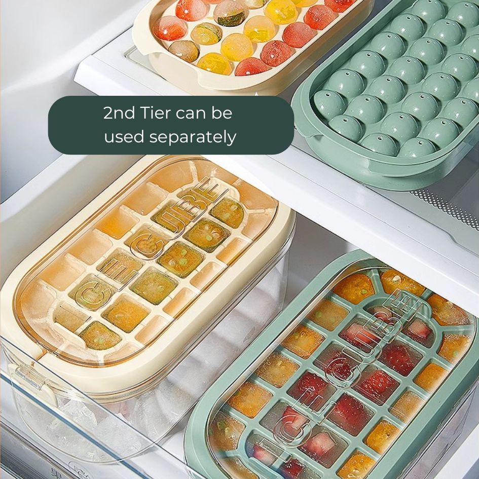 Ice Cube Maker Box 2 Tier Cream With Handle Round Ice Cube Tray — The Home Shoppe