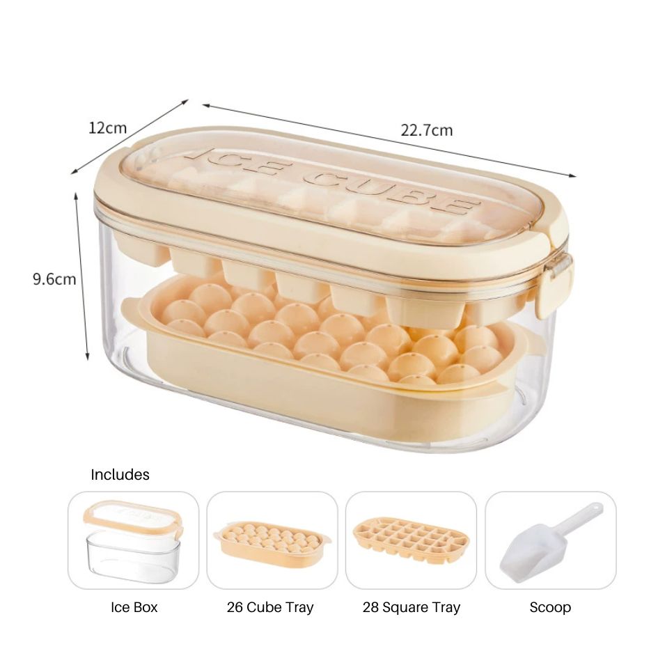 Ice Cube Maker Box 2 Tier Cream With Handle Round Ice Cube Tray — The ...