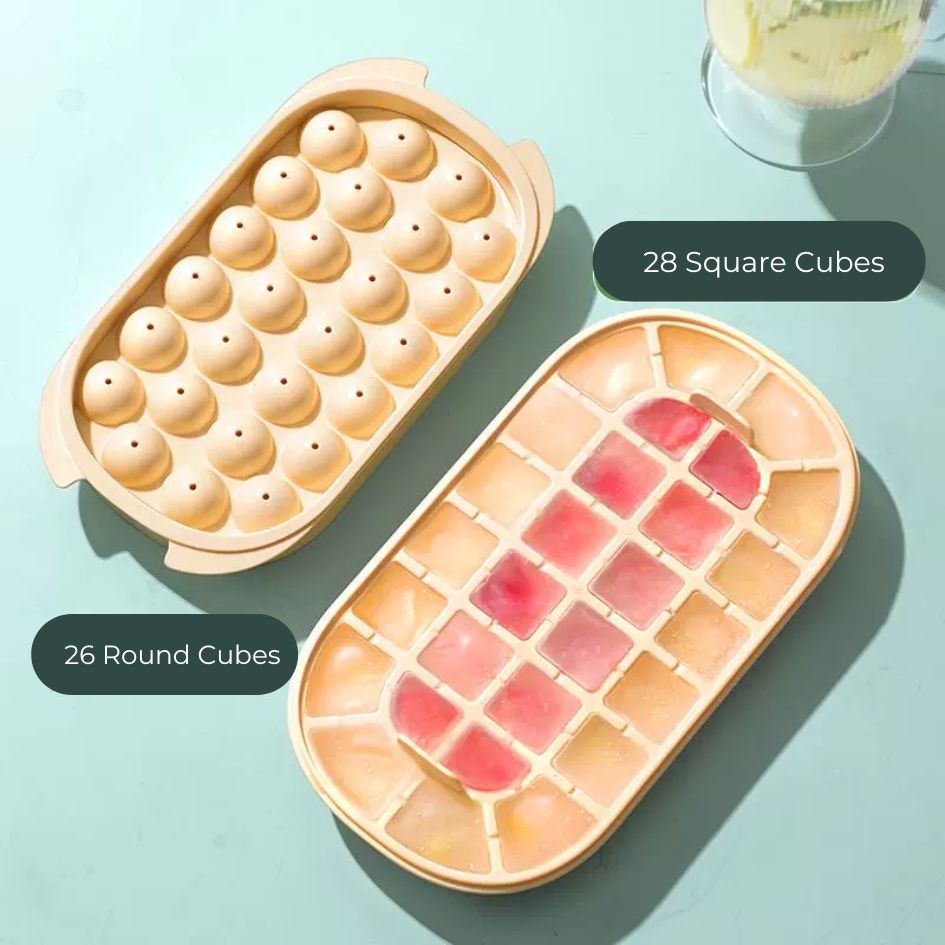 Ice Cube Maker Box 2 Tier Cream With Handle Round Ice Cube Tray — The Home Shoppe