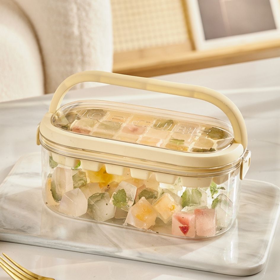 Ice Cube Maker Box 2 Tier Cream With Handle Round Ice Cube Tray — The ...