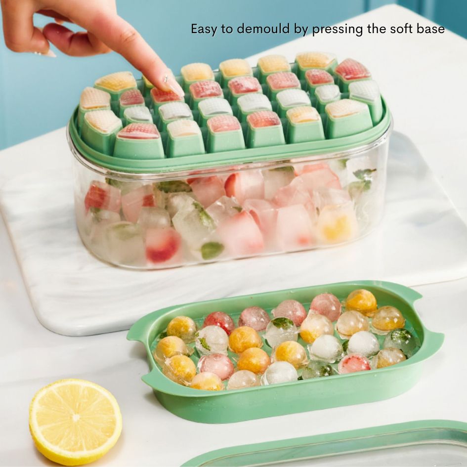 Ice Cube Maker Box 2 Tier Cream With Handle Round Ice Cube Tray — The ...