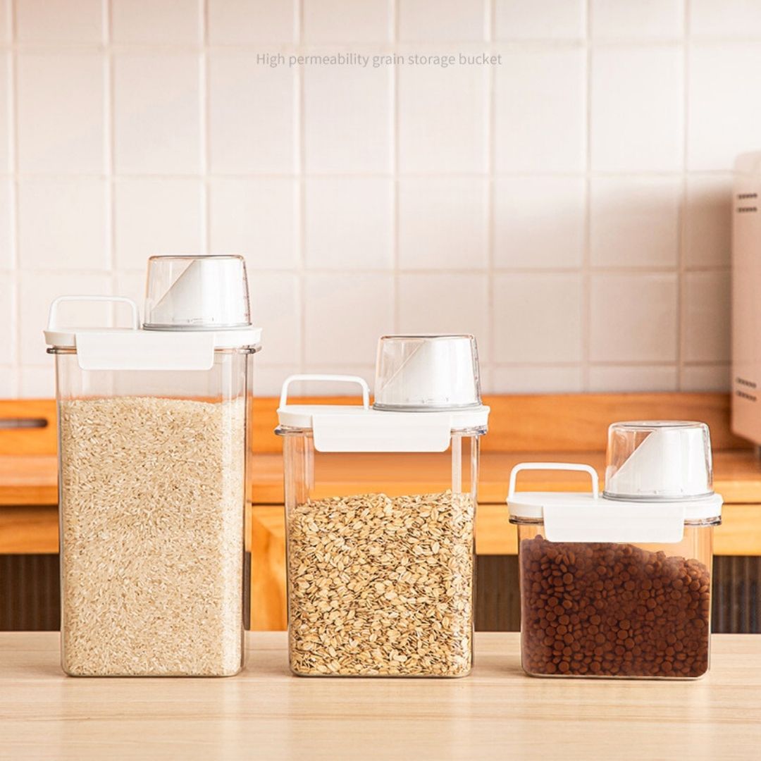 Airtight Food Grains Cereal Container with Measuring Cup No Leak Food ...