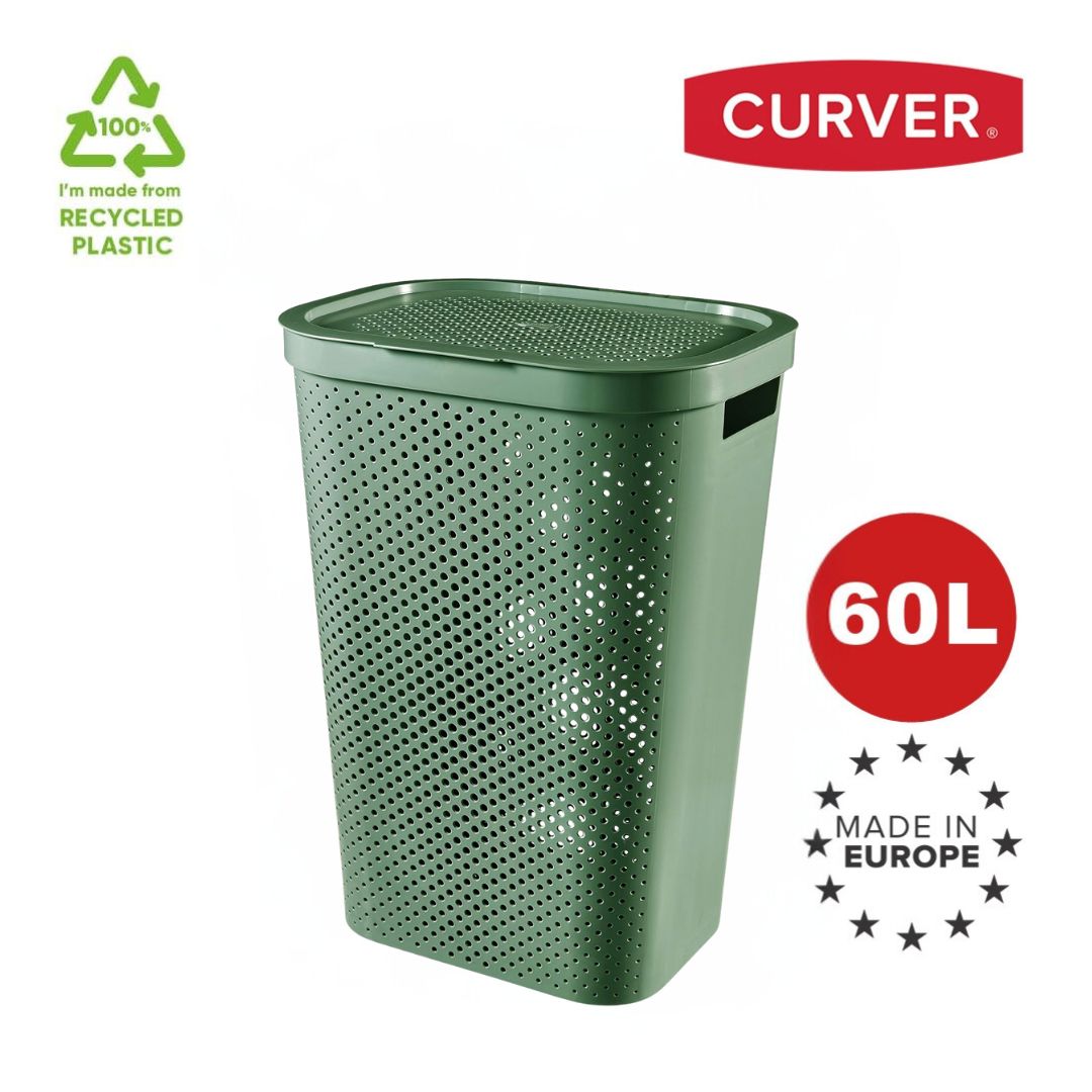 Curver Infinity Clothes Laundry Hamper Dots 60L Green Waterproof ...