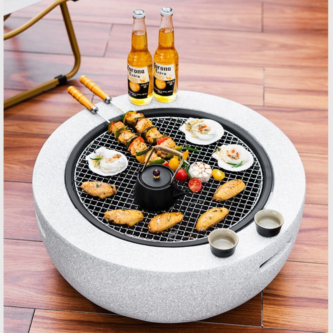 Thehomeshoppe Convo Outdoor Charcoal BBQ Grill Concrete Stone Fire pit ...