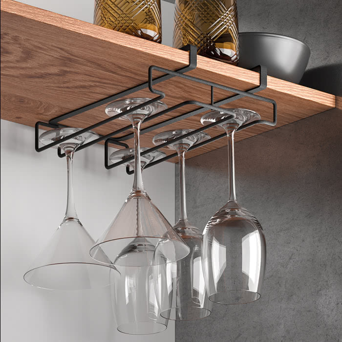 Metaltex My Glass Undershelf Wine Glass Holder Rack Black — The Home Shoppe