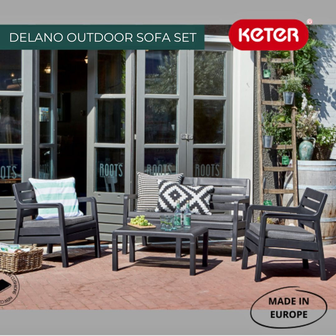 Delano Outdoor Lounge Sofa Set Graphite Waterproof Garden Patio ...