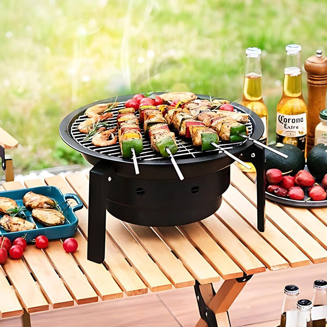 Flamemaster Fold & Grill Round Small Portable Charcoal BBQ Pit Grill ...