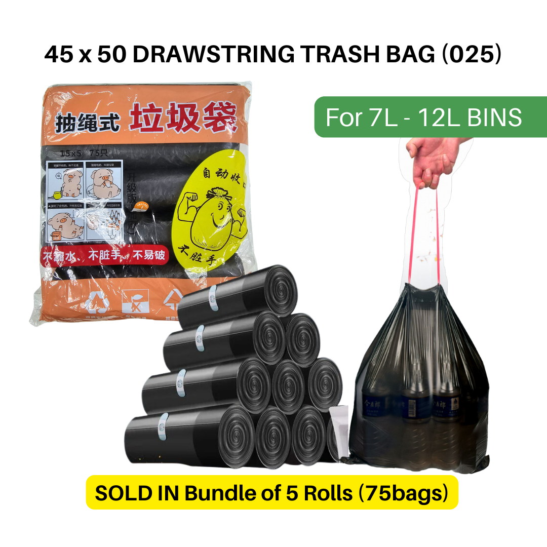 Drawstring Disposable Garbage Trash Bags 50 x 60 Black For 9L - 30L ...