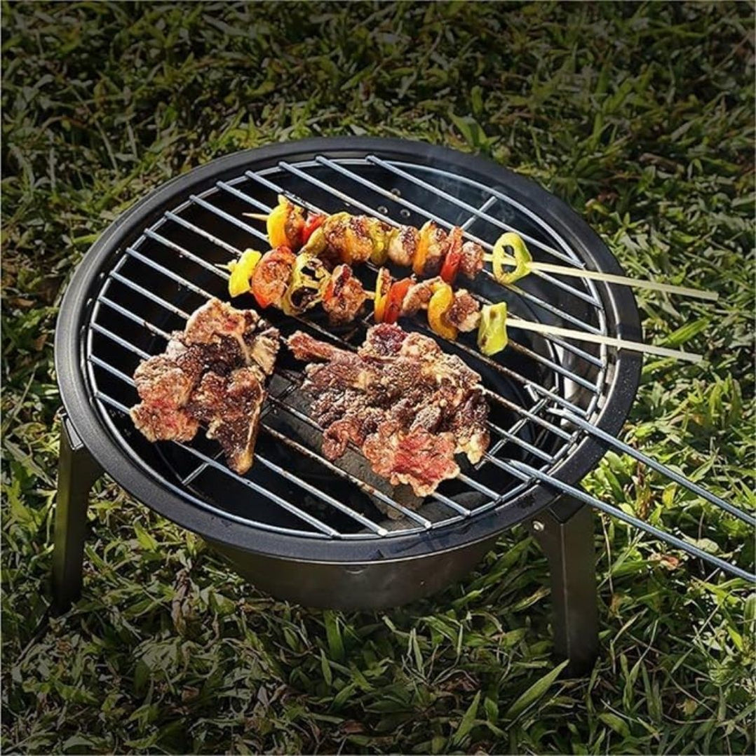 Flamemaster Fold & Grill Round Small Portable Charcoal BBQ Pit Grill ...