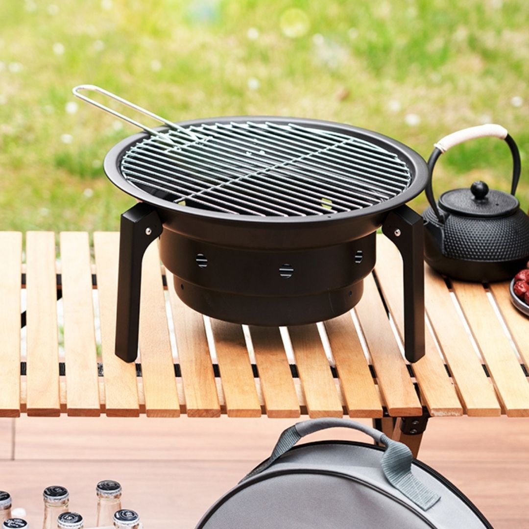 Flamemaster Fold & Grill Round Small Portable Charcoal BBQ Pit Grill ...