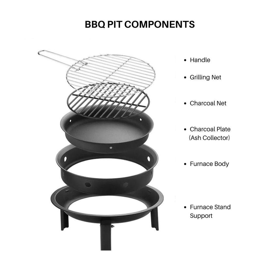 Flamemaster Fold & Grill Round Small Portable Charcoal BBQ Pit Grill ...