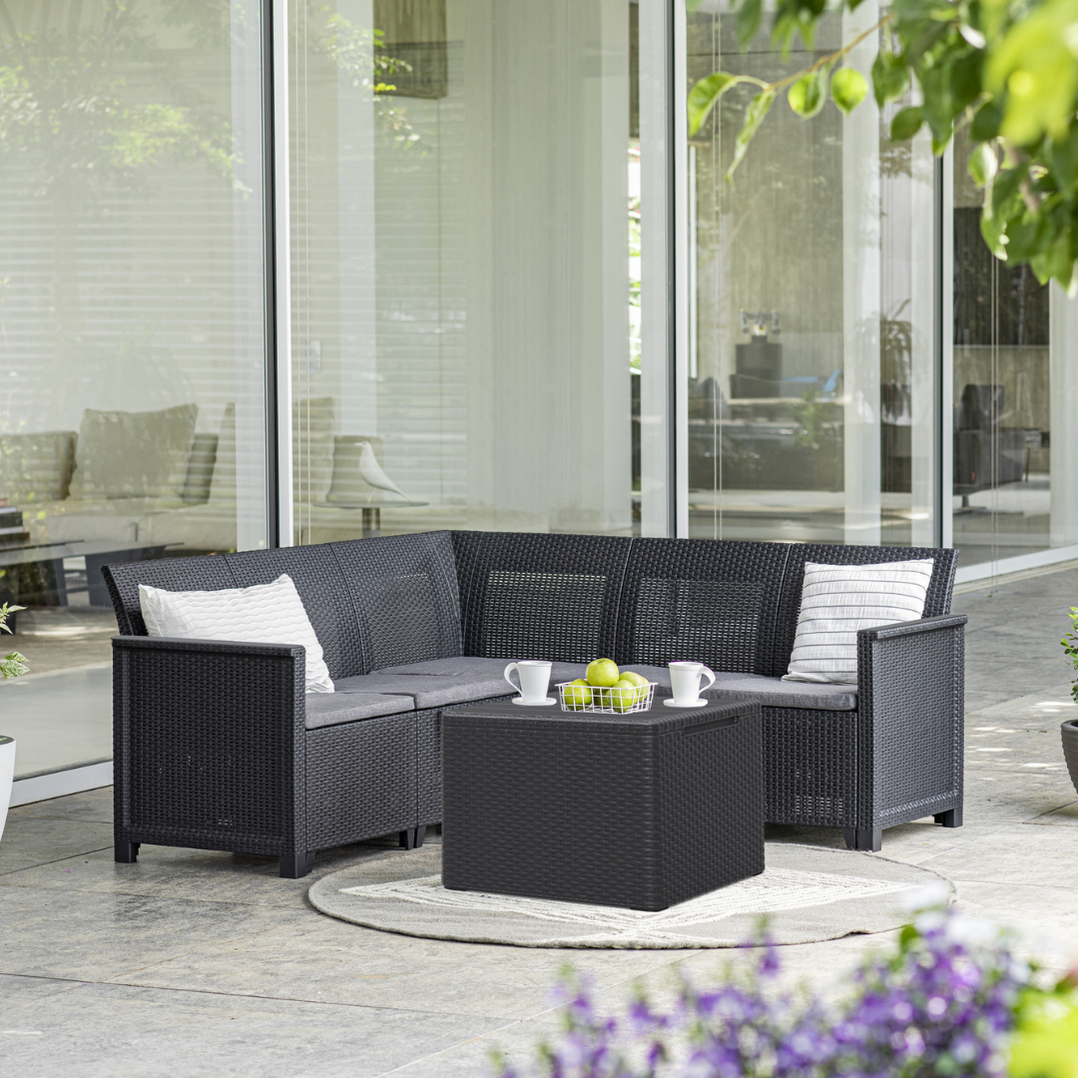 EMMA 5 Seater L Shape Corner Outdoor Sofa Set Graphite Garden Furniture ...