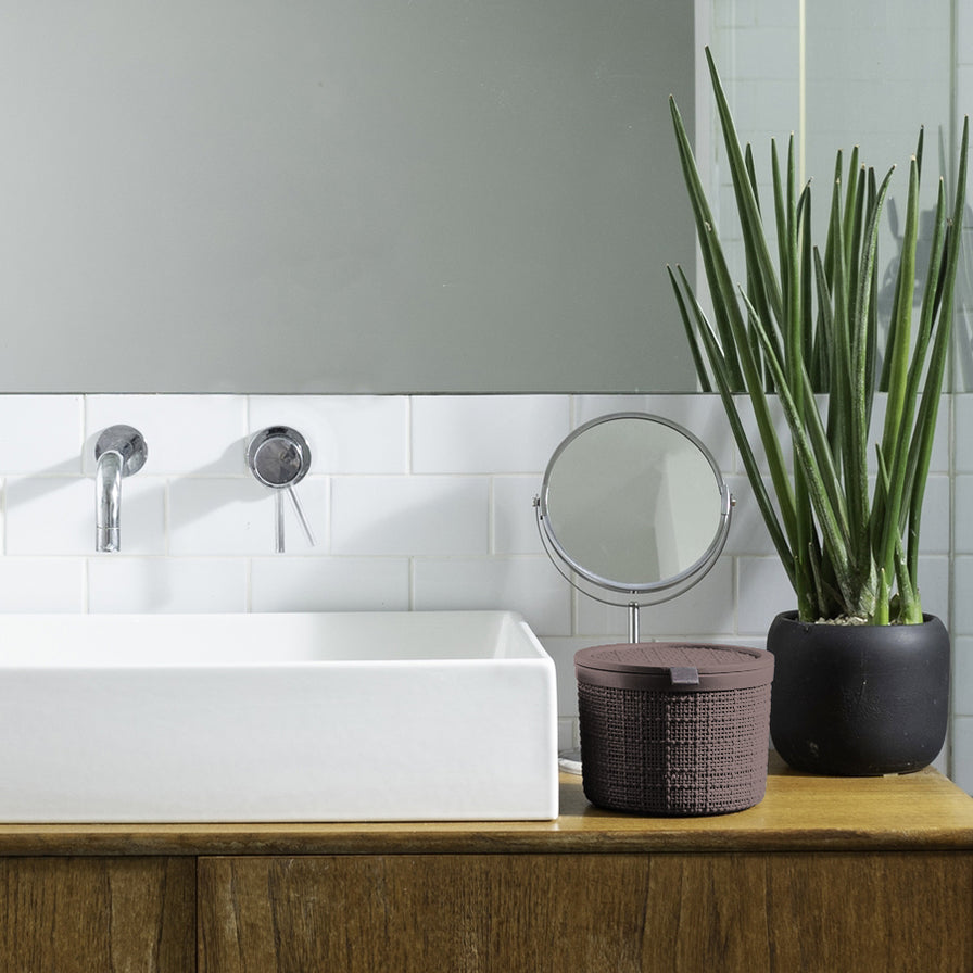 Curver Jute Round Basket Plastic Storage Box with lid 2L Peppercorn ...