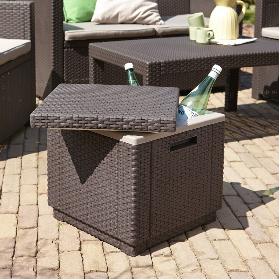 Allibert 3 in 1 Ice Cube Cooler box stool coffee Table Brown Outdoor ...