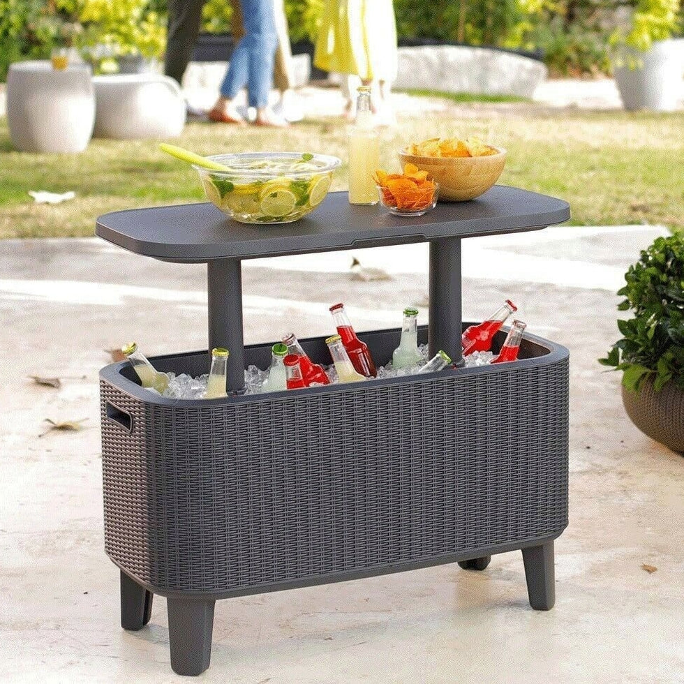Keter Outdoor Bevy Bar Cooler Box and Side Table Brown — The Home Shoppe